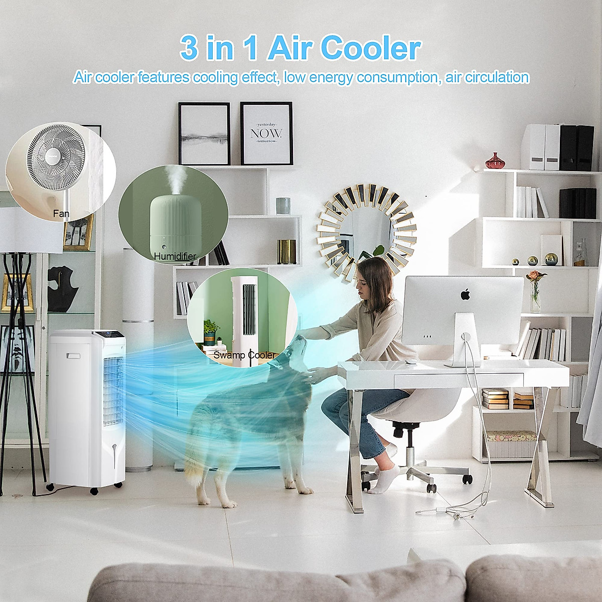 Uthfy Portable Air Conditioners,Evaporative Air Cooler, 32" Swamp Cooler with 4.2 Gal Tank, Remote, 90° Oscillation Cooling Fan with 3 Speeds, 12H Timer, 3 In 1 Tower Fan thats Blow Cold Air for Home