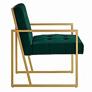 24KF Modern Jade Velvet Button Tufted Accent Chair with Golden Metal Stand, Decorative Furniture Chairs for Living Room Bedroom -Jade