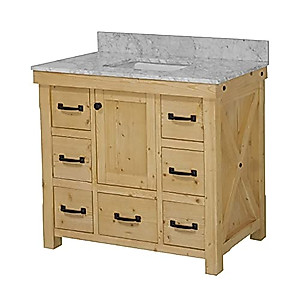 Tuscany 42-inch Bathroom Vanity (Carrara/Driftwood): Includes Driftwood Cabinet with Authentic Italian Carrara Marble Countertop and White Ceramic Sink
