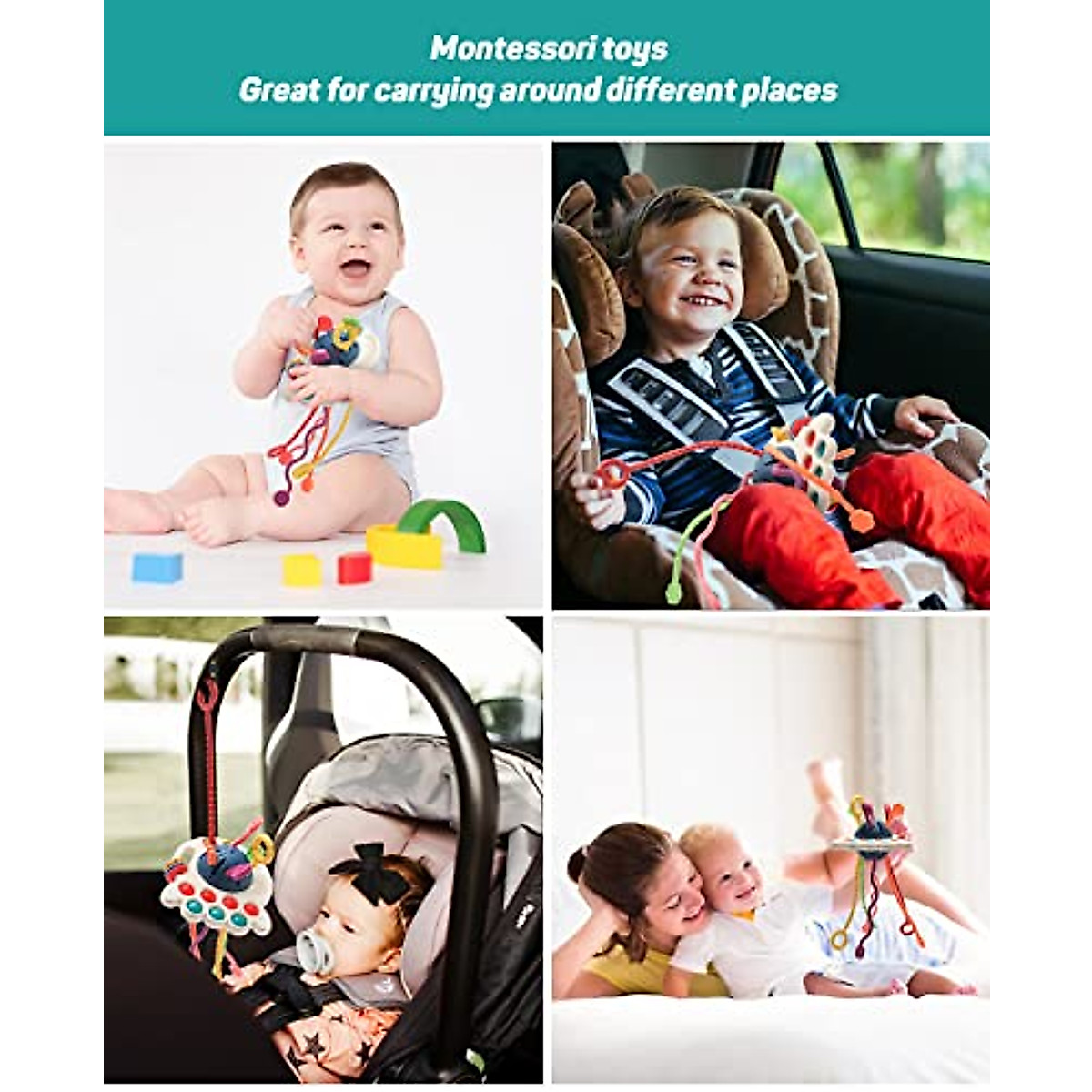 Montessori Toys for 1-3 Year Old, Silicone Pull String Activity Toys, Baby Sensory Toys with Rattle, Baby Travel Toys, Baby Teething Toys fine Motor Skills Toddler 18m+ Birthday Gift for Toddlers