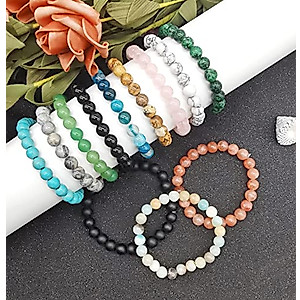 Jewdreamer 12Pcs 8mm Semi-Precious Gemstone Bracelet Healing Crystal Stone Beaded Bracelets for Women Men Unisex Adjustable Bead Stretch Bracelets Set