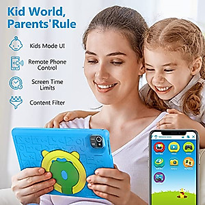 AMIAMO Tablet for Kids 10 Inch, Android 12 1280 * 800 Display 5000mAh Kidoz Pre Installed Parental Control Learning, 32GB ROM Quad Core Processor Wi-Fi Bluetooth Kid-Proof Case, Blue (AMM10062)