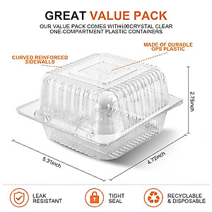 AQSXO 100 Pcs Clear Plastic Take out Containers,Disposable Clamshell Dessert Container with Lid, for Salads, Pasta, Sandwiches (5x4.7x2.8 in).