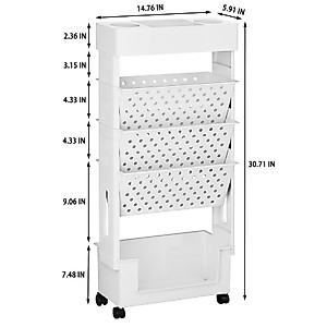 POBOMULI 5-Tier Bookshelf, Book Storage Organization with Wheels Mobile Rolling Bookshelves Cart for Home Office Kids’ Study Room School, White