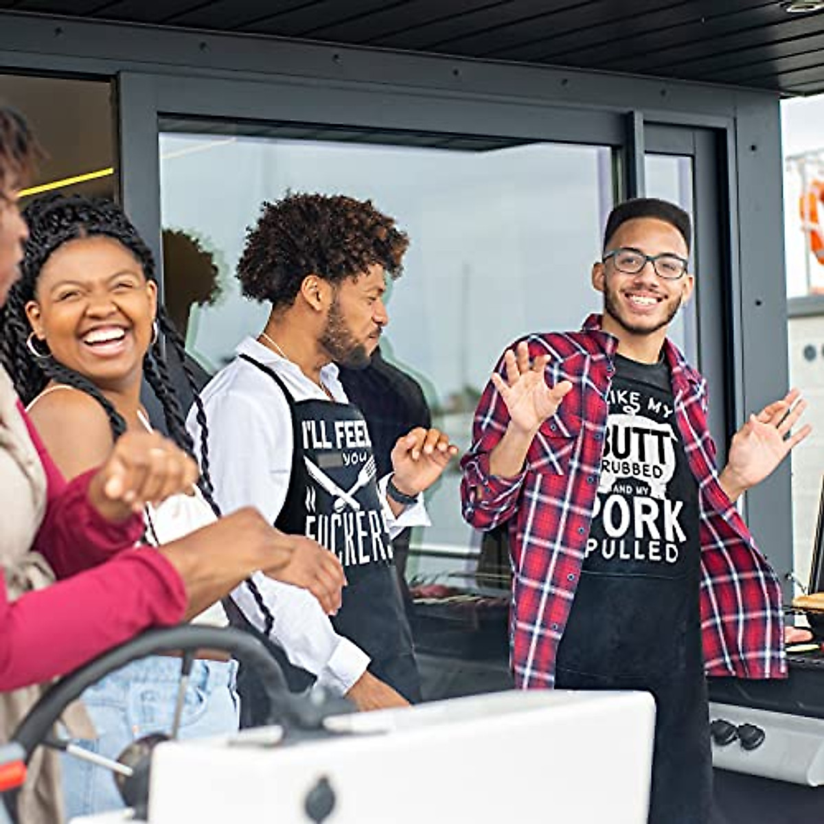 2-Pack Funny Balck Waterproof Aprons for Men Women With Pockets - Grilling Gifts for Dad, Husband, Fathers, Son, Boyfriend - Kitchen Bbq Chef Cooking Apron