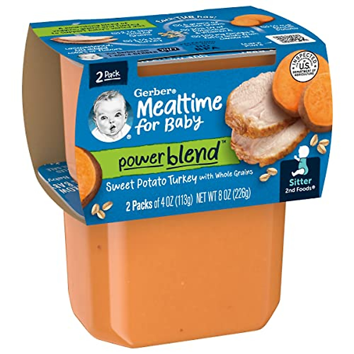 Gerber Mealtime for Baby 2nd Foods Power Blend Baby Food Tubs, Sweet Potato Turkey with Whole Grains, Pureed Baby Food, 2 - 4 Ounce Tubs/Pack (Pack of 4)