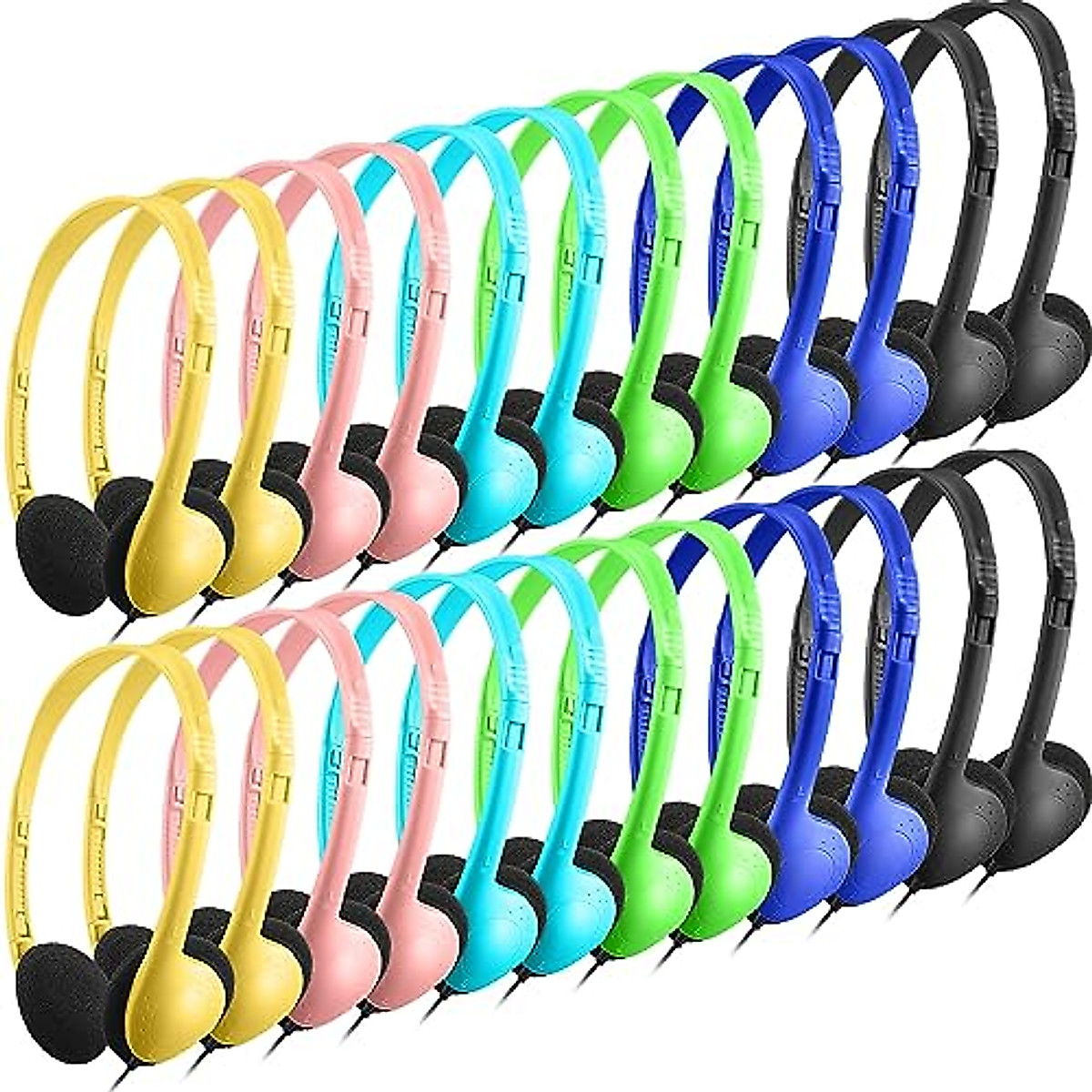 24 Pcs Headphones Bulk Classroom Headphones Adjustable over Head Earphones Wired Kids over Ear Headset with 3.5 mm Headphone Plug for School Classroom Airplane Students Children Adults (Classic Color)