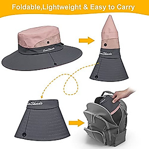 Lesgrod Womens Ponytail Sun Hat UV Protection Bucket Hats Foldable Wide Brim Hat for Beach Fishing Hiking