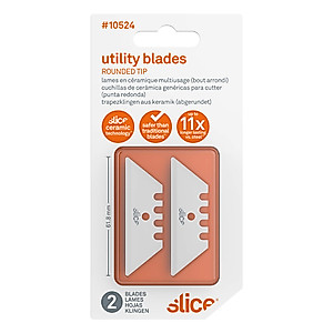 Slice 10524 Ceramic Utility Blades (Rounded-Tip), Finger-Friendly, Safe to Touch, Strong, Durable, Last 11 Times Longer Than Metal, Multiple Tool Compatibility (12 Blades)