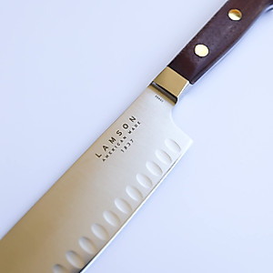 Lamson 7" Premier Forged WALNUT Handle Nakiri Knife with Kullenschliff (Scalloped) Edge