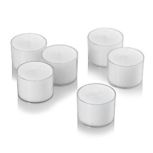 White Tea Light Candles with Clear Cup – Box of 24 – Extended Burn Time 10 Hour – Unscented and Smokeless Tealight – Perfect for Wedding, Party, Hotels, Restaurants