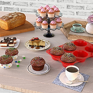 SILIVO Silicone Jumbo Muffin Pans Nonstick 6 Cup(2 Pack) - 3.5 inch Large Cupcake Pan - Silicone Baking Molds for Homemade Muffins and Cupcakes - 6 Cup Muffin Tin