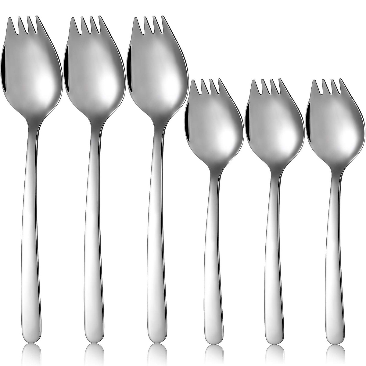 6 Pieces Stainless Steel Sporks Spoon Fork for Everyday Use, Kitchen Tools Metal Ice Cream, Cake, Salad, Fruit, Dessert, Noodles, Pasta Sporks Spoons, 2 Sizes