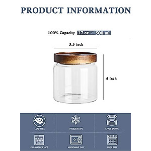 Kanwone Glass Storage Jars Set of 6, 17 Ounce Airtight Food Storage Containers with Bamboo lids, Clear Glass Canisters for Pantry, kitchen, Flour, Sugar, Tea, Coffee, Snack, Spice and Herbs