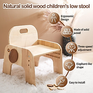 ibwaae Natural Solid Wooden Kids Chair Height-adjustable Wooden Chair for Toddlers Montessori Furniture Birthday Gift for Children