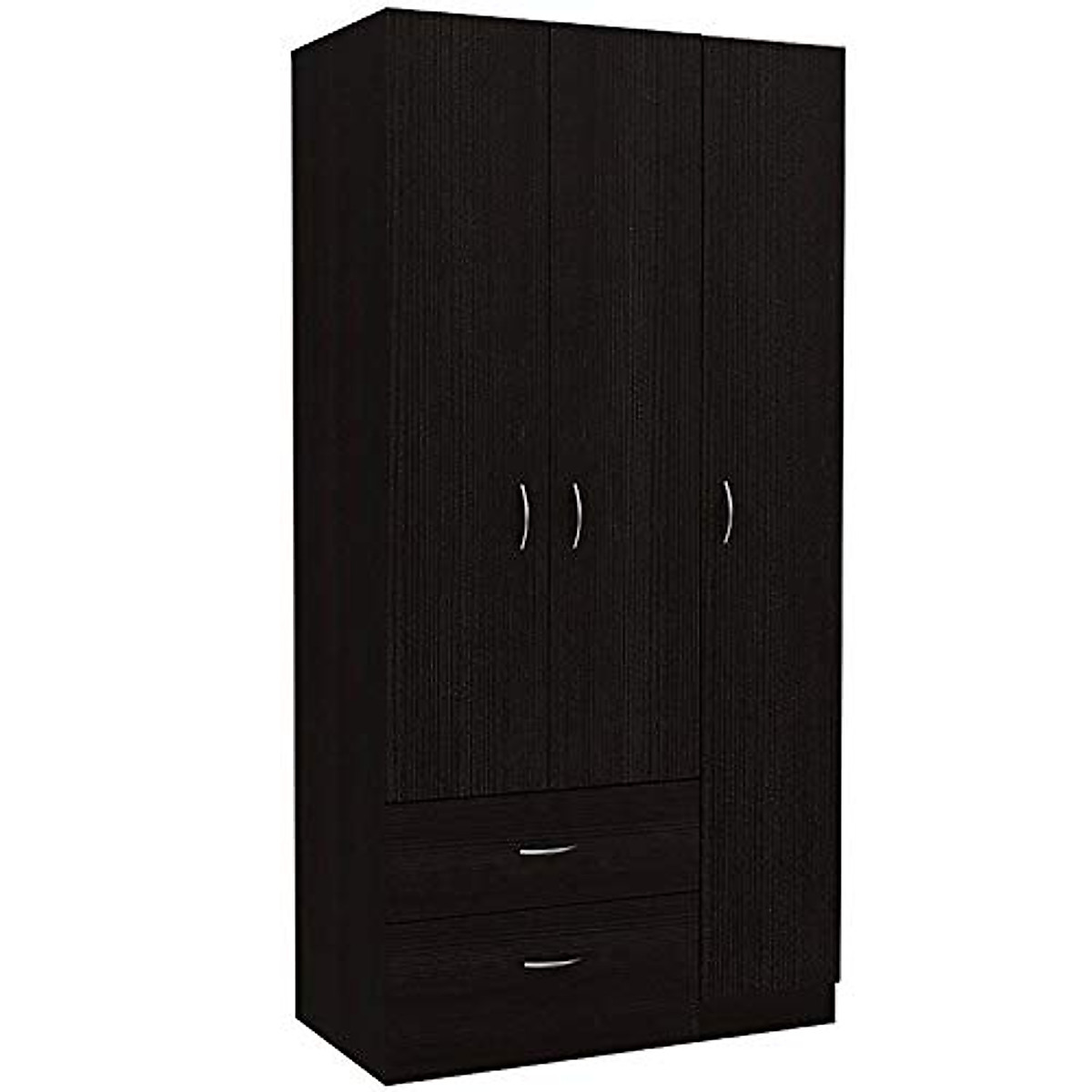 Tuhome Austral 3 Door Armoire with Drawers, Shelves, and Hanging Rod, Black Wenge