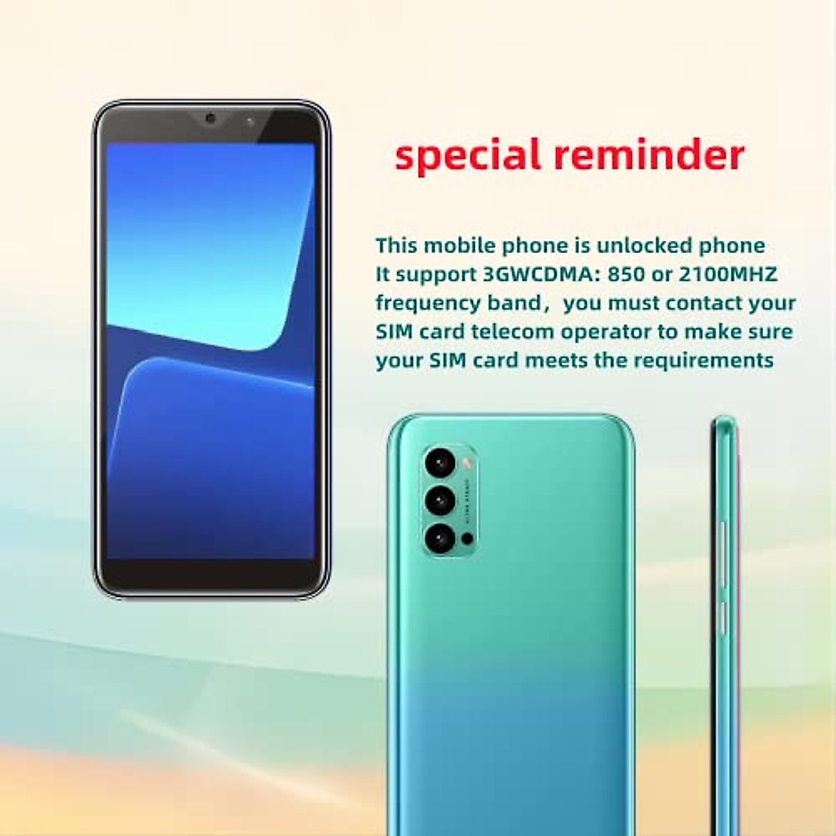 aderroo Unlocked Cell Phone ，Reno4pro Android Smartphone，Dual SIM Card，5.72-inch IPS Full-Screen，1GB RAM 8GB ROM，Supports The SIM Card Frequency Band of 3GWCDMA：850/2100MHZ(Black)