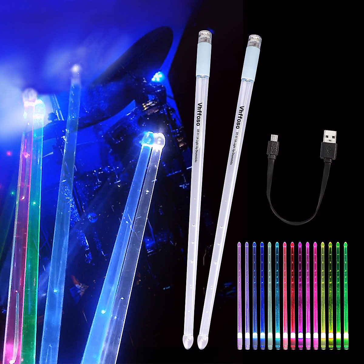 LED Light Up Drumsticks Rechargeable, 15 Colors Changing