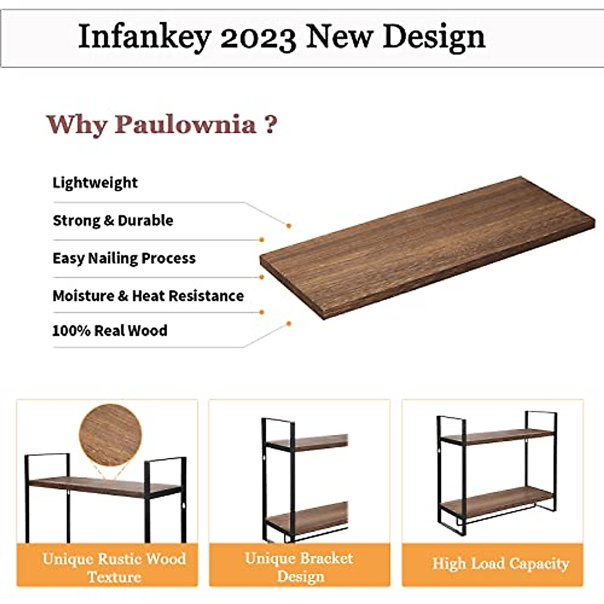 Infankey Bathroom Shelves, 2 Tier Bathroom Shelves Over Toilet, Wood Floating Shelves with Towel Bar, Bathroom Shelf Organizer for Wall Decor, Wall Shelf for Living Room, Kitchen, Bedroom