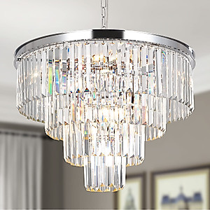 MarkDee Modern Chandeliers Crystal with Light, 11 Lights Chrome Crystal Chanderlier Lighting, 4-Tier Pendant Lights for Dining Room Living Room (23.62inch)…