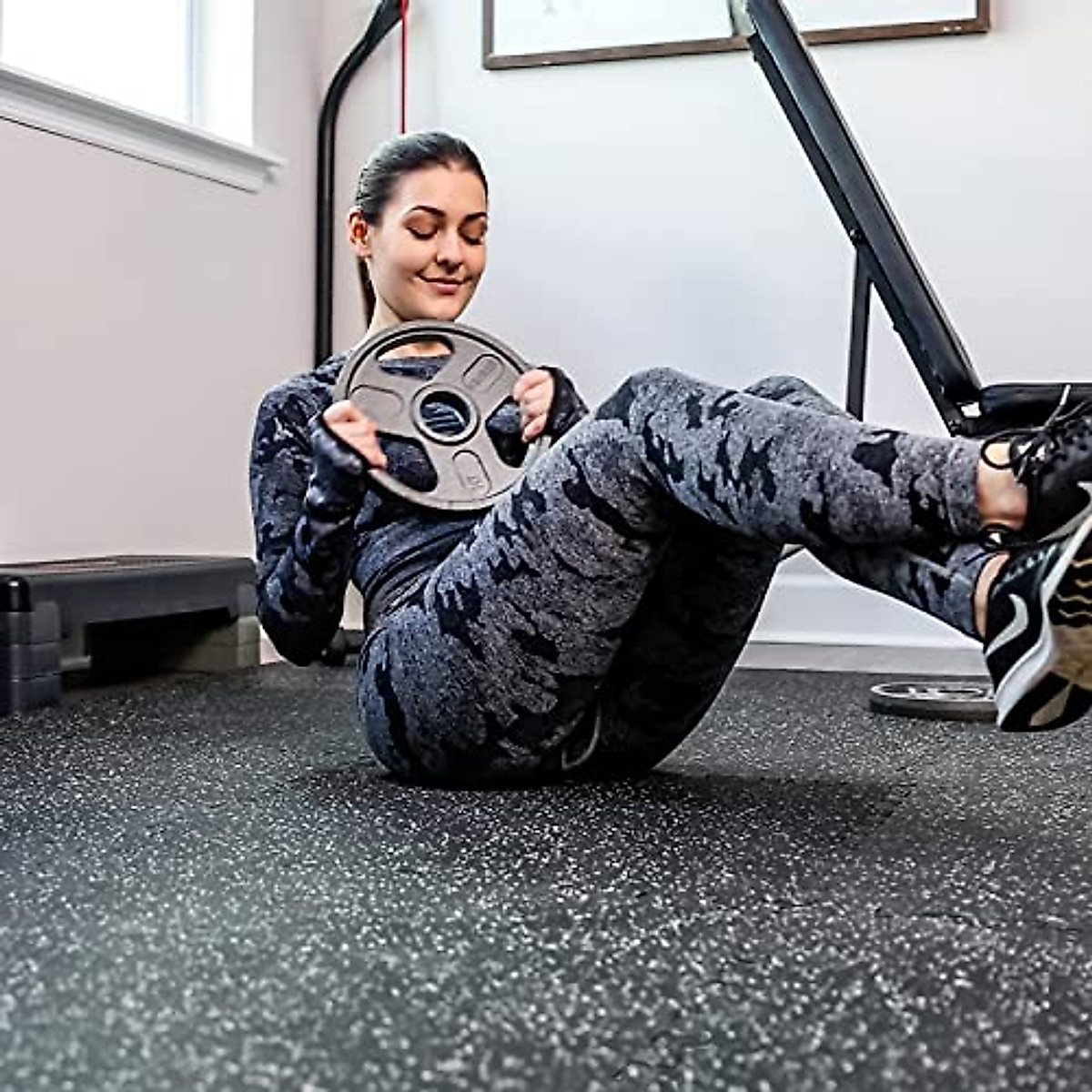 SUPERJARE 0.56“ Thick Exercise Equipment Mats, 48 Sq Ft EVA Foam Mats with Rubber Top, Interlocking Rubber Floor Tiles for Home Gym and Fitness Room, Protective Flooring Mat,Black/ White