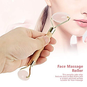 Natural Double Head Rose Quartz Beauty Slimming Natural Jade Facial Roller Face Neck Massage Tool(#02)