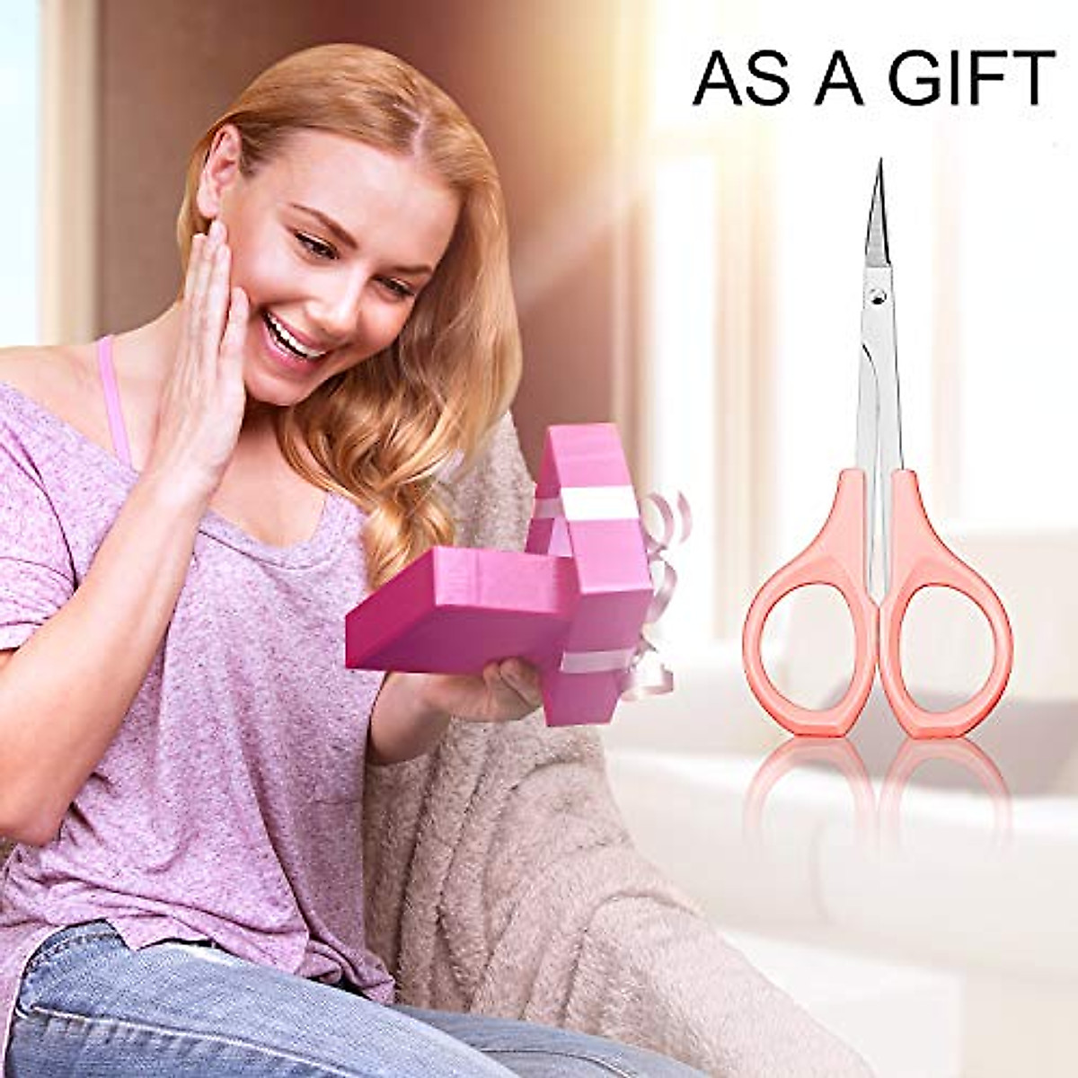 2 Pack Curved Craft Scissors Small Scissors Beauty Eyebrow Scissors Stainless Steel Trimming Scissors for Eyebrow Eyelash Extensions, Facial Nose Hair (4 Inch)