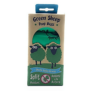 DB Green Sheep Biodegradable Dog Poop Bags, Extra Thick, Extra Strong, Split-resistant Leak-Proof Poop Bags for Dogs, 15 Doggy Bags per Roll, 8 Rolls per Box, Each Dog Poop Bag Measures 9 x 12.5 inch