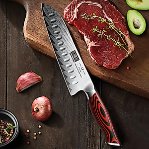 Kitchen Knife Set with Block, 7 Pieces Chef Knife Set 67 Layers Damascus Steel Professional Knife Set for Cooking, Ergonomic G10 Handles with Sharpener