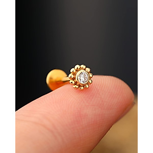 Jewseen 14K Gold Flat Back Earrings Sunflower Top Push in Threadless Cartilage Piercing Jewelry Stud Earrings Helix Piercing Jewelry Tragus Earring Titanium Conch Piercing Jewelry for Women
