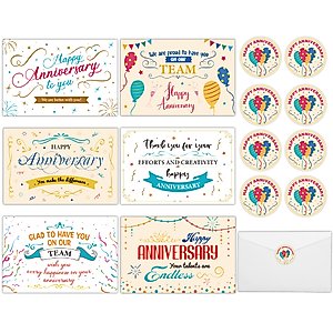 72Sets Employee Anniversary Cards Business Employee Thank You Cards Encouragement Work Team Greeting Cards 6 Different Design Card Notecards Staff Appreciation Anniversary Cards including 36Pcs