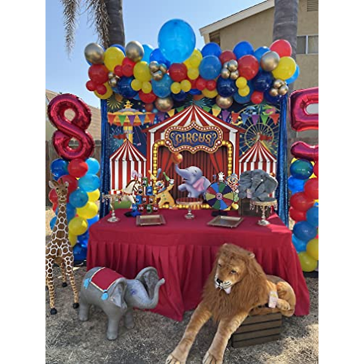 GYA Red Circus Backdrop Amusement Park Tents Stratus Playground Carnival Carousel Kids Boy Girl 1st First one Birthday Party Background Photo Baby Shower, 7x5FT(width 210cm x Height 150cm)