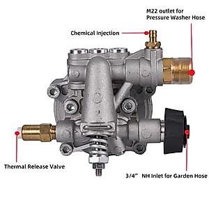 Mikatesi 3/4" Shaft Horizontal Pressure Washer Pump - 2600-3000 PSI @ 2.5 GPM - Original Engineering OEM Pump for Honda Simpson Ryobi Etc Most Brand gas engine power washer