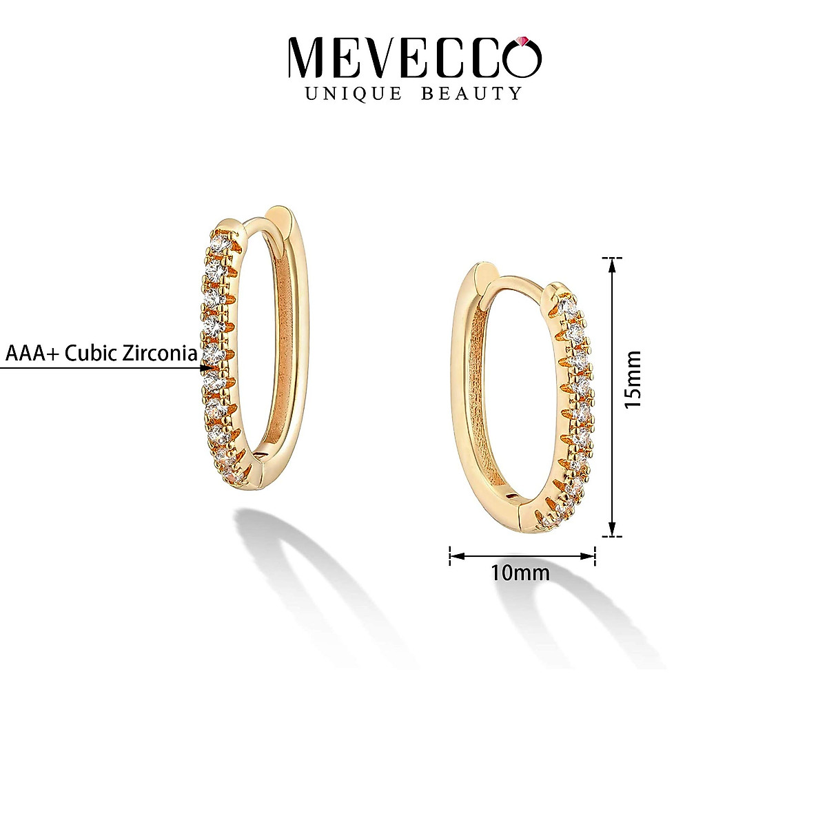 MEVECCO Gold Oval Hoop Earrings for Women 18K Gold Plated Hoop Earrings Cute CZ Oval Handmade Hoop Earrings for Her Minimalist Everyday Jewelry