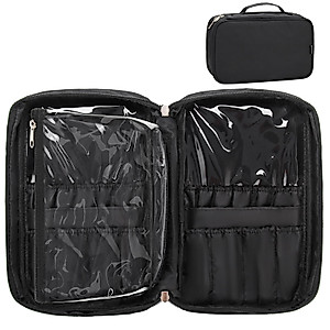 Makeup Brush Bag, Makeup Brush Organizer Cosmetic Bags Makeup Artist Case with Belt Strap Holder Multi functional Cosmetic Bag Makeup Handbag for Travel & Home Gift (Black)