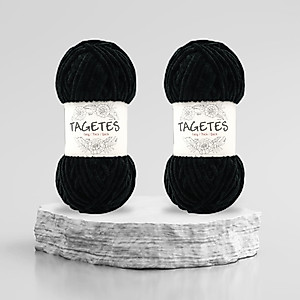 Tagetes Velvet Chenille Yarn (100 gr 132 yds x 2) 264 yds Baby Blanket Yarn, Amigurumi Yarn, Crochet and Knitting Yarn, Super Bulky, Soft, Chunky Yarn (Black)