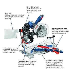 Bosch CM10GD Compact Miter Saw 15 Amp Corded 10 Inch Dual-Bevel Sliding Glide Miter Saw with 60-Tooth Carbide Blade and MS1233 Crown Stop Kit for Bosch Miter Saws, Includes Mounting Knobs and Hardware