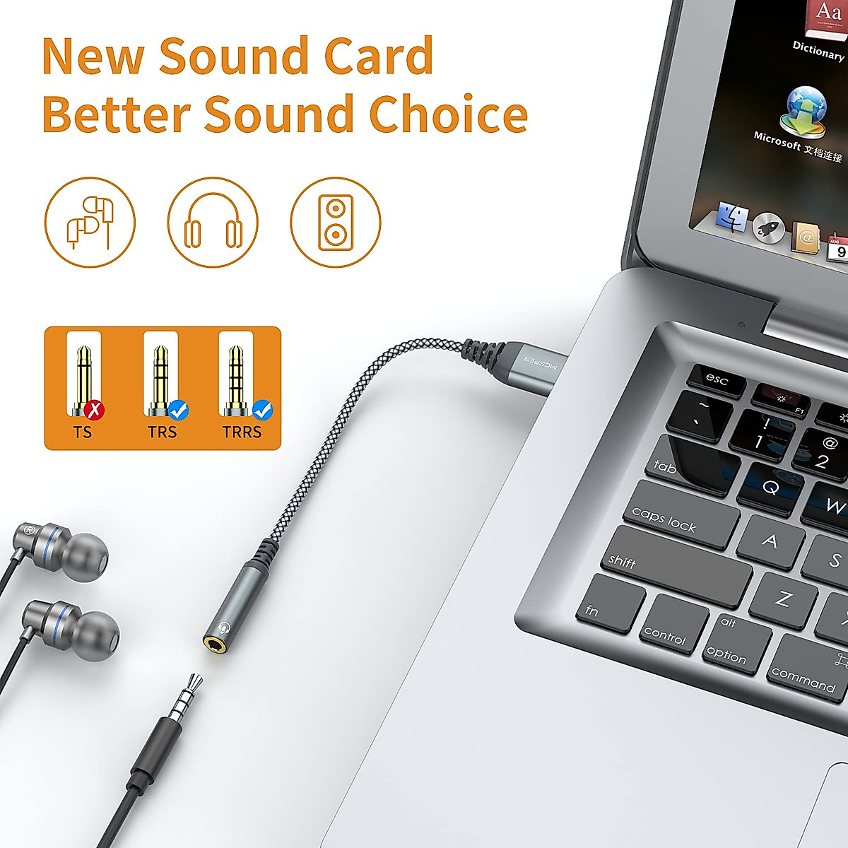 USB to 3.5mm Audio Jack Adapter, External Sound Card Converter Compatible with Headset, PC, Laptop, Mac, Desktops, Linux, PS4 and More Devices (Grey)