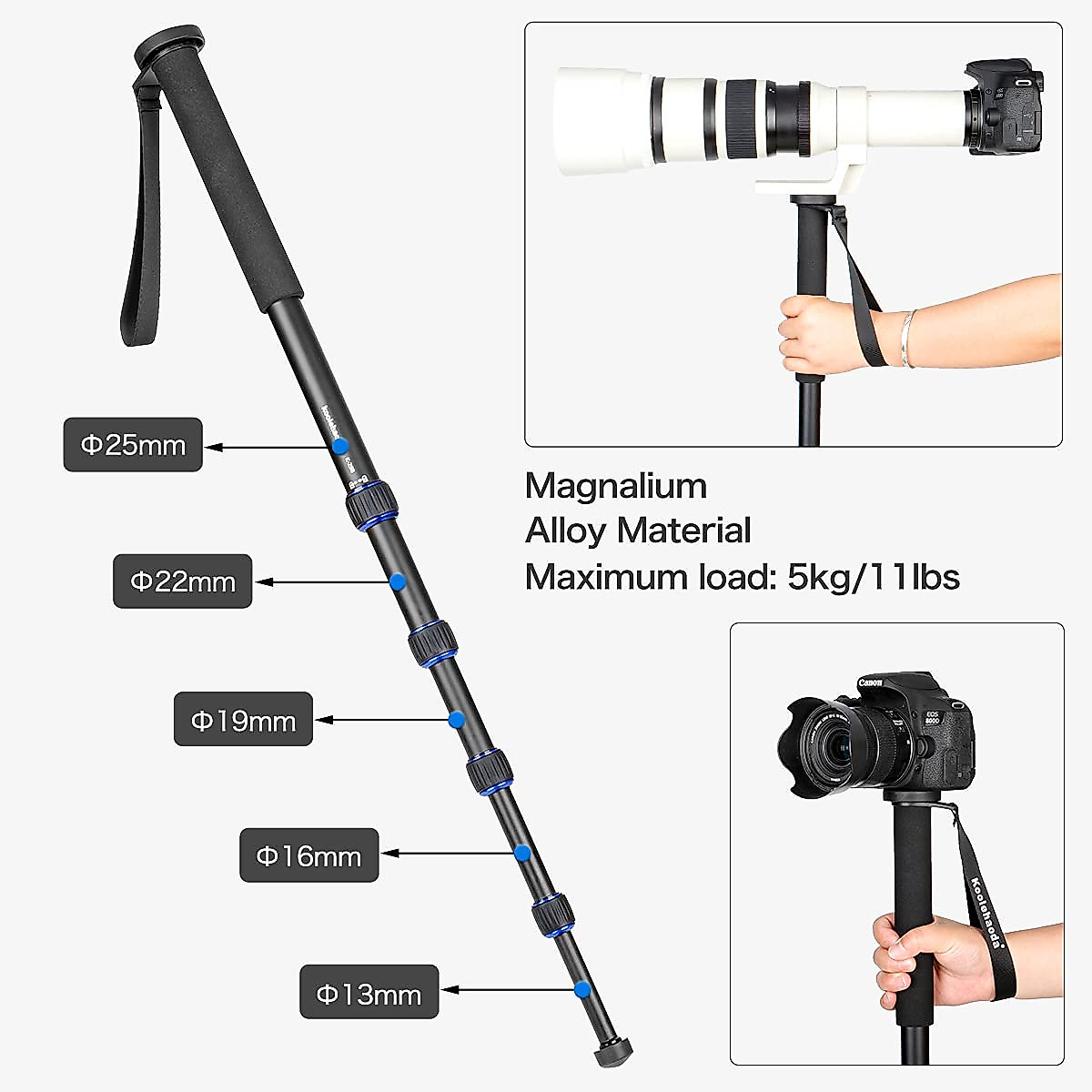 Koolehaoda Professional 65-inch Camera Aluminium Monopod with Folding Three Feet Support Stand