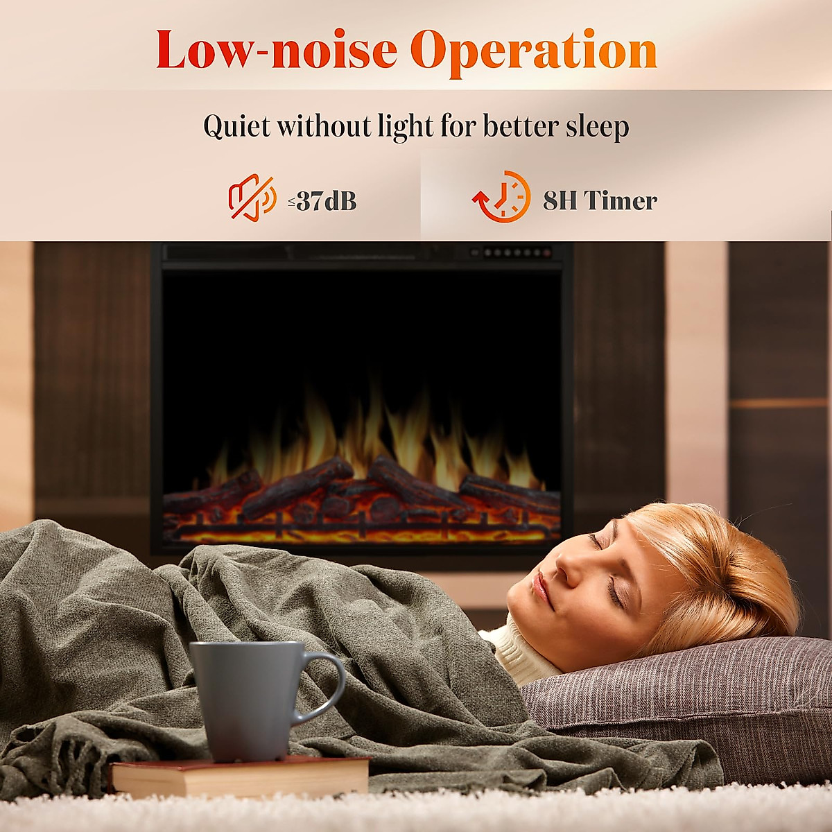 Rintuf Electric Fireplace,34" Fireplace Insert with Touch Screen, Quick Heating, Overheating Protection with Timer, Remote, Customed Display: 5 Flame Speed & 5 Color & 5 Brightness, 750/1500W, Black