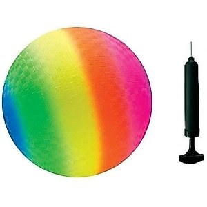 Toys+ 8.5 Inch Colorful Playground Ball + Pump (Orange Stripe + Pump)