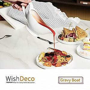 WishDeco White Gravy Boat, 8oz Ceramic Gravy Jug, Small Sauce Jug with Smooth Handle, Porcelain Sauce Boat for Salad Dressing, Broth, Cream, Milk