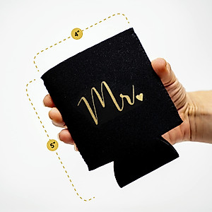 Prazoli Wedding Can Coolers Mr and Mrs Gifts - Just Married Decorations, Wedding Day & Honeymoon Essentials, Presents For Newlywed Gifts for Couples, Wedding Gifts for Bride to Be and Groom - Gold