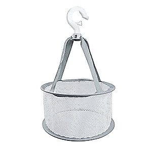 Mini Mesh Shower Dry Basket, Hanging Drying Net, Bath Organizer Storage for Makeup Brush, Beauty Sponge Blender, Windproof Airing Drip Dryer Rack for Bathroom, Laundry (Gray)