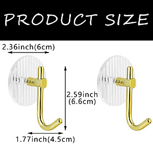 Thinslimer 8 Pack Adhesive Hooks Acrylic Wall Hooks Decorative Gold Towel Hook Strong Adhesive Wall Tools for Hanging Towels Hats Bags Keys (Gold)