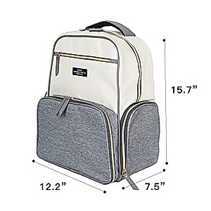 Breast Pump Backpack Diaper Bag - Multi-Function Mommy Outdoor Working Backpack with Insulation Pocket (Beige&Grey)