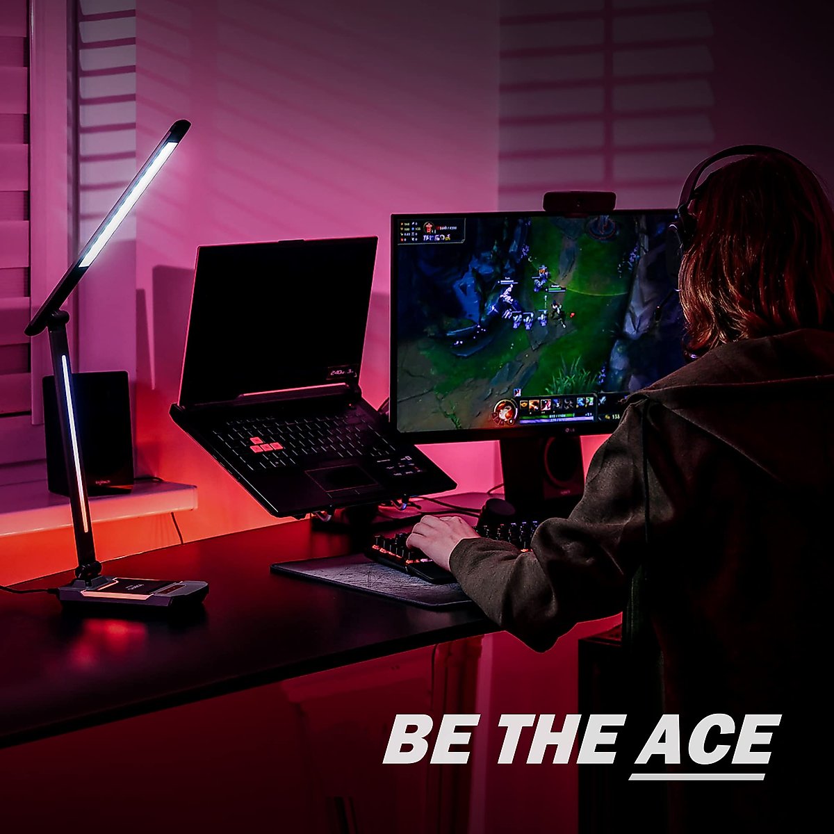 Yeslamp LED Desk Lamp with 10W Wireless and 24W USB-C Fast Charging, Ace RGB Dynamic, Natural Spectrum Desk Light,6 RGB Lighting Modes/Music Rhythm, Perfect for Gaming Setup, Live Video, Study, Home