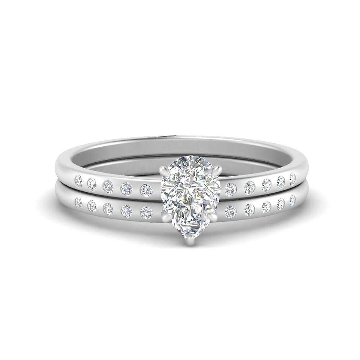 55Carat Scattered Bezel Wedding Ring Sets Sterling Silver Created Cubic Zircon Pear Shape White Color Wedding Ring Sets Bezel Setting in Size 10 Minimal Surprise Gifts for Ladies