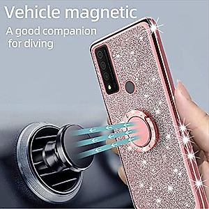 KuDiNi for TCL 30 XE 5G Case, TCL 30 XE 5G Phone Case for Women Glitter Crystal Soft Stylish Clear TPU Luxury Bling Cute Protective Cover with Kickstand Strap for TCL 30 XE/20R 5G Case (Glitter Rose)