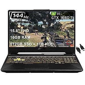 Flagship 2021 Asus Tuf A15 Gaming Laptop 15.6" FHD 144Hz AMD Octa-Core Ryzen 7 4800H (Beats i7-9750H) 16GB DDR4 512GB SSD 1TB HDD GTX 1660 Ti 6GB RGB (Renewed)